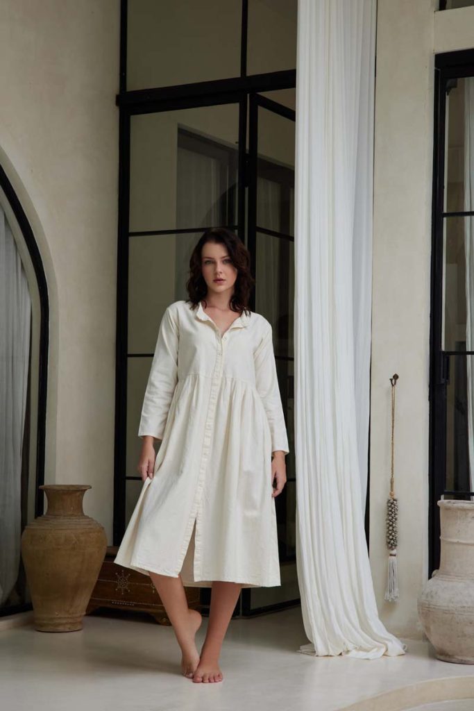 Ivory Button Dress – Earth Weave